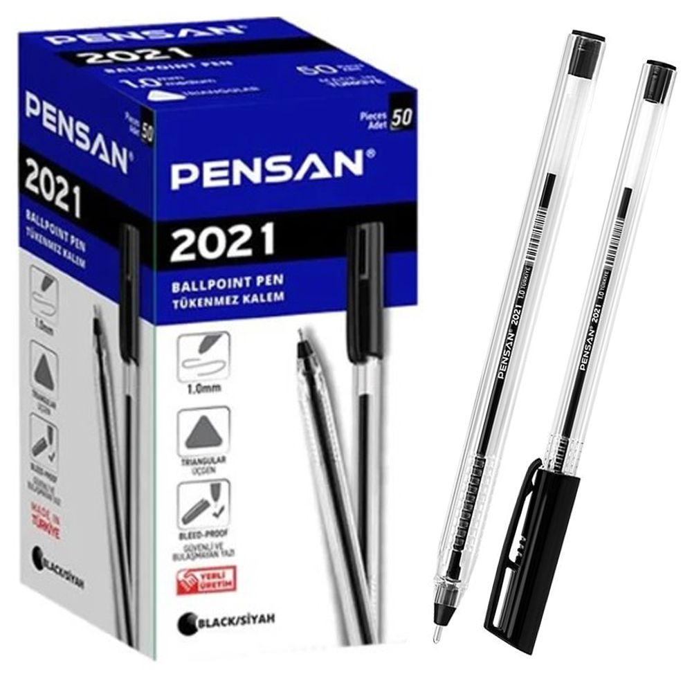 Pensan Şeffaf Üçgen 2021 Tükenmez Klm Siyah 50 Li